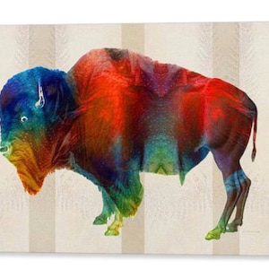 Colorful Buffalo Animal Art Print From Painting Bison Red Primary ...