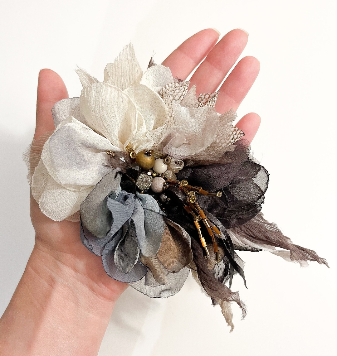 Chicbeaded Fabric Brooch Ethereal Floral Fabric Brooch With Bead ...