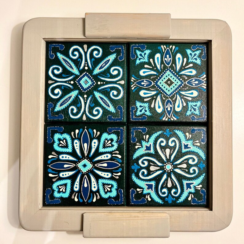Artisan Charm Tray Bohemian Blue Tile Inlay Tray Handcrafted Wooden ...