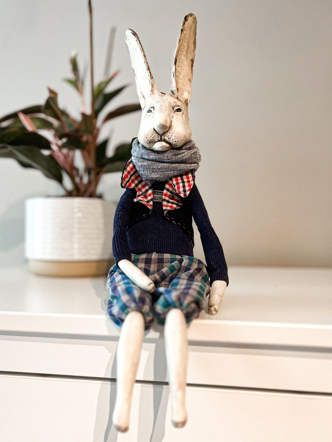 Sir Hareton Artisan Crafted Ceramic and Fabric Bunny: Luxurious ...
