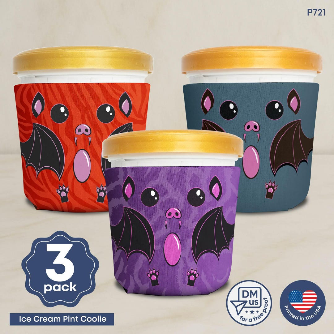 Kawaii Bat Ice Cream Pint Coolies | Halloween Gift Set, 3-pack - Etsy
