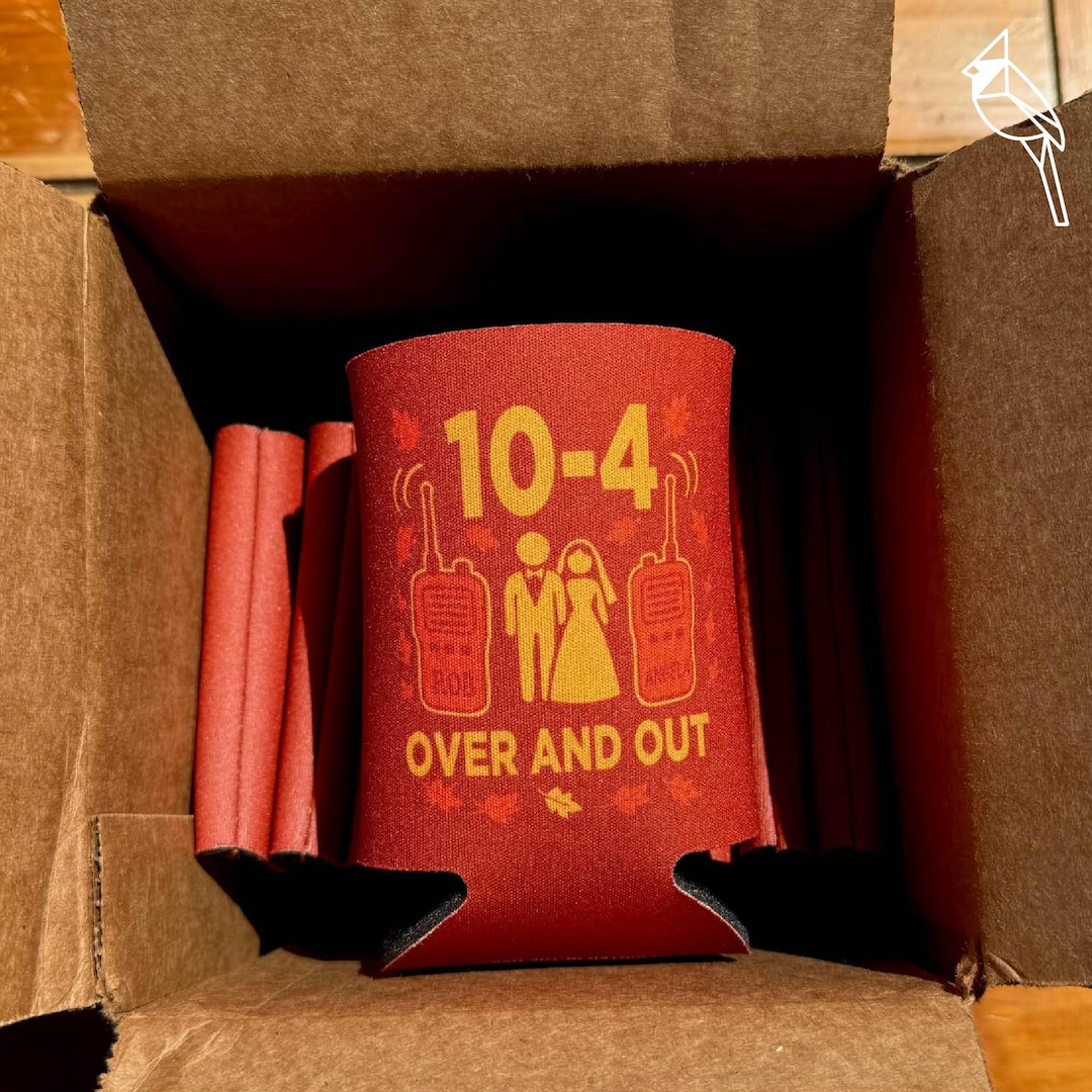 10-4 Over and Out Wedding Can Cooler | Custom Collapsible Drink Holder ...