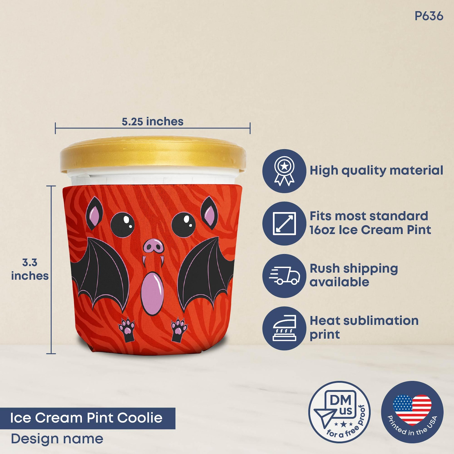 Kawaii Bat Ice Cream Pint Coolie | Red Halloween Dessert Sleeve - Etsy