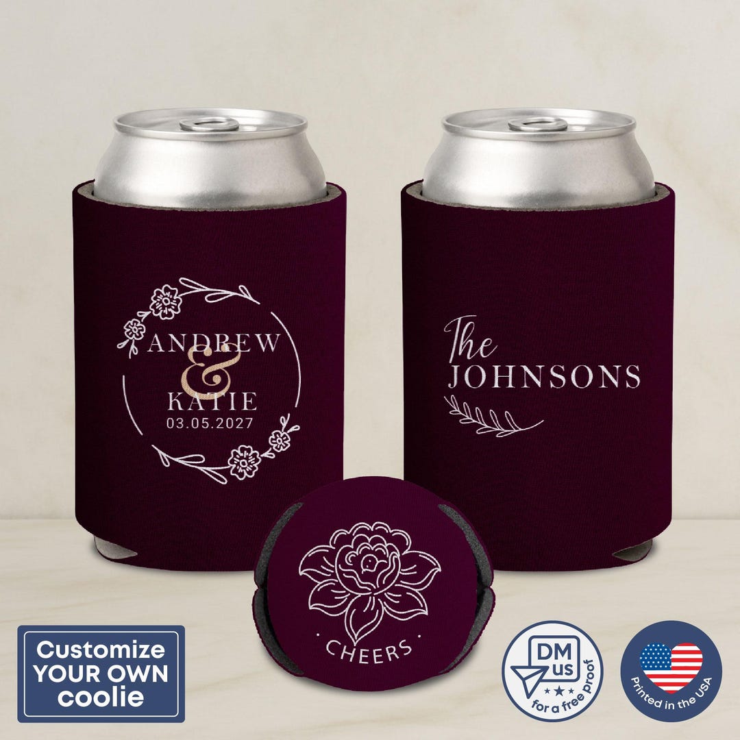 Custom Collapsible Can Coolie | Floral Wedding Design | Personalized ...