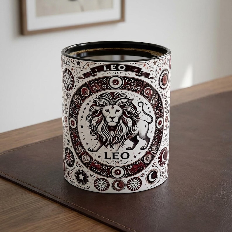 Leo Zodiac Lion Mug – Astrology Coffee Cup, Celestial Sun Design - Etsy