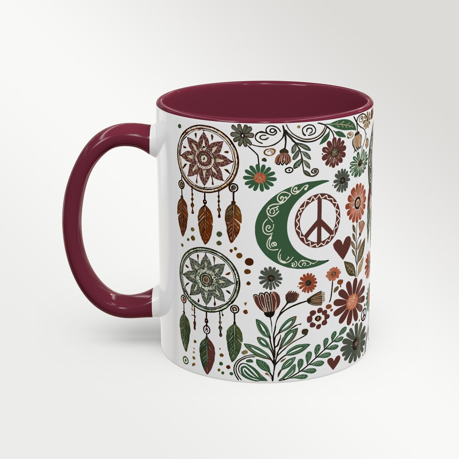 Bohemian Peace Mug, Floral Hippie Coffee Cup, Retro Nature Art Gift ...