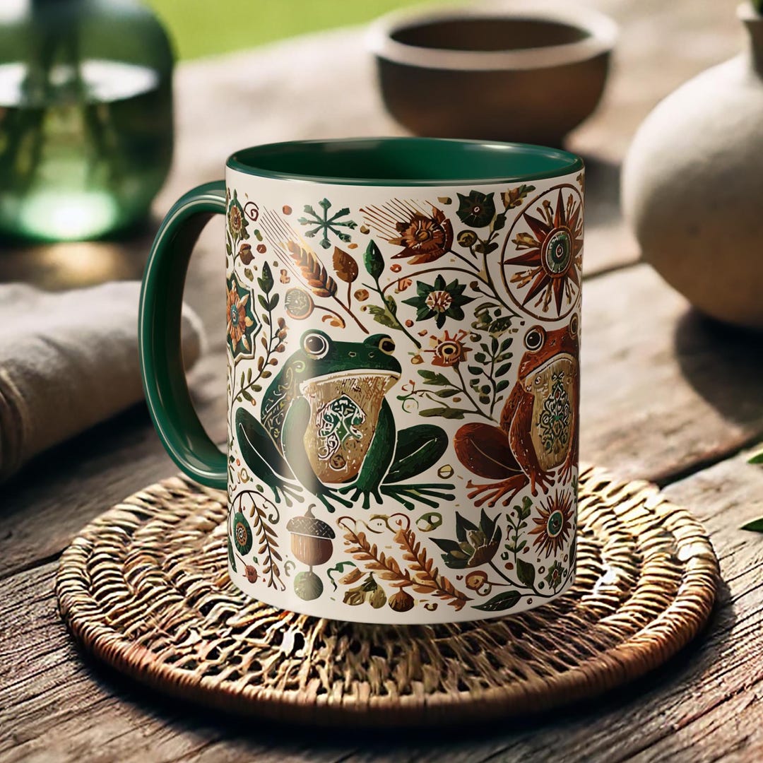 Whimsical Frog Mug, Boho Forest Coffee Cup, Earthy Nature Art Gift ...