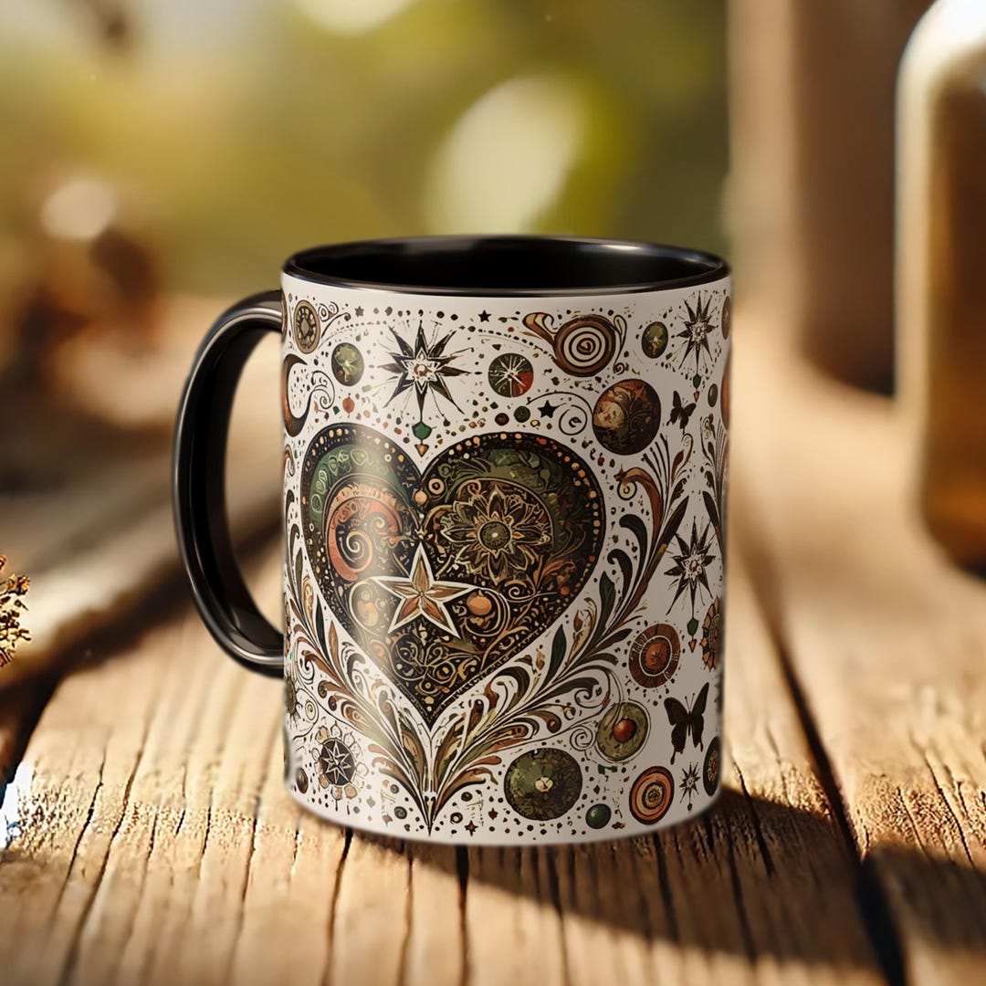 Celestial Heart Mug, Boho Coffee Cup, Spiritual Present, Starry Night ...