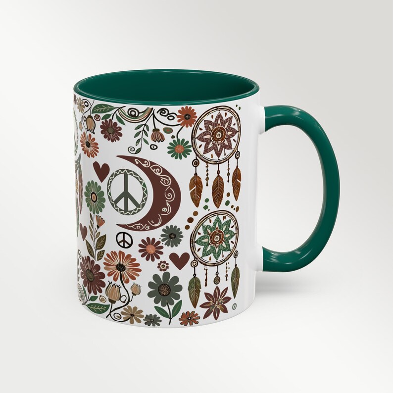 Bohemian Peace Mug, Floral Hippie Coffee Cup, Retro Nature Art Gift ...