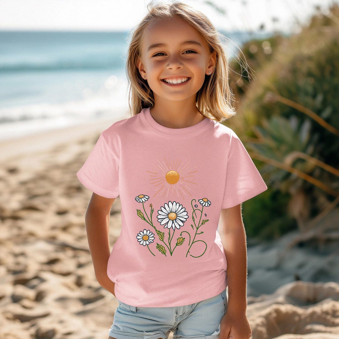 Girls Boho Daisy Flower T-shirt, Daisy Graphic Tee, Vintage Botanical ...