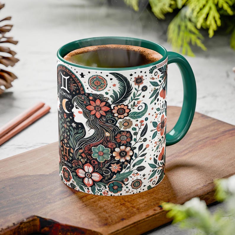 Gemini Zodiac Mug – Boho Astrology Coffee Cup With Twins Design - Etsy