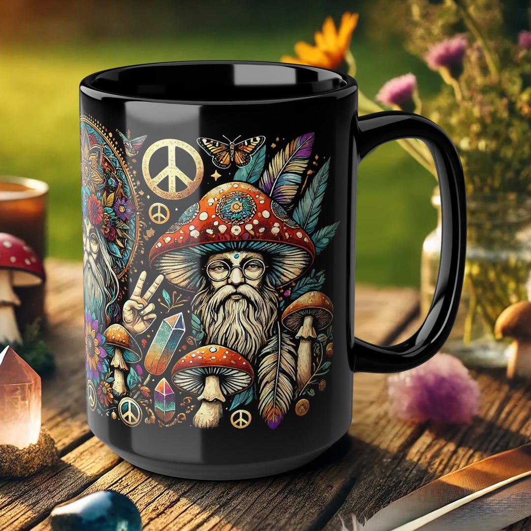 Psychedelic Wizard Mushroom Mug – Bohemian Art Coffee Cup, Trippy Gift ...