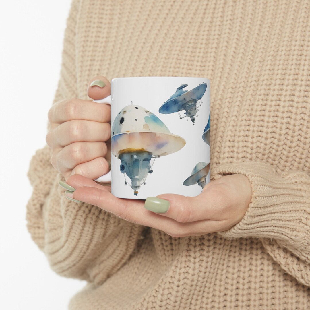 UFO Watercolor Mug 1, Beamed up Mug, Flying Saucer Mug, Area 51 Mug ...
