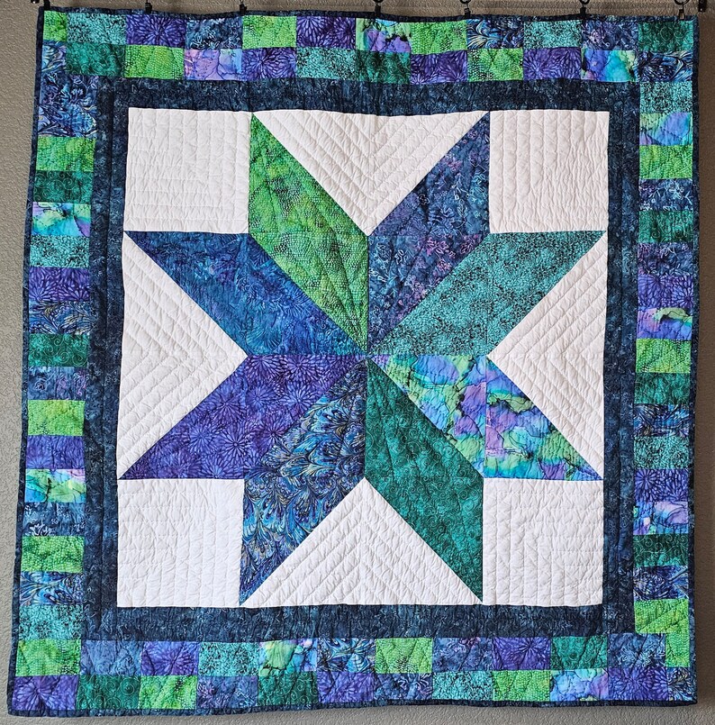 Hand Quilted Throw, Batik Star, Handmade Quilt, Housewarming Gift ...