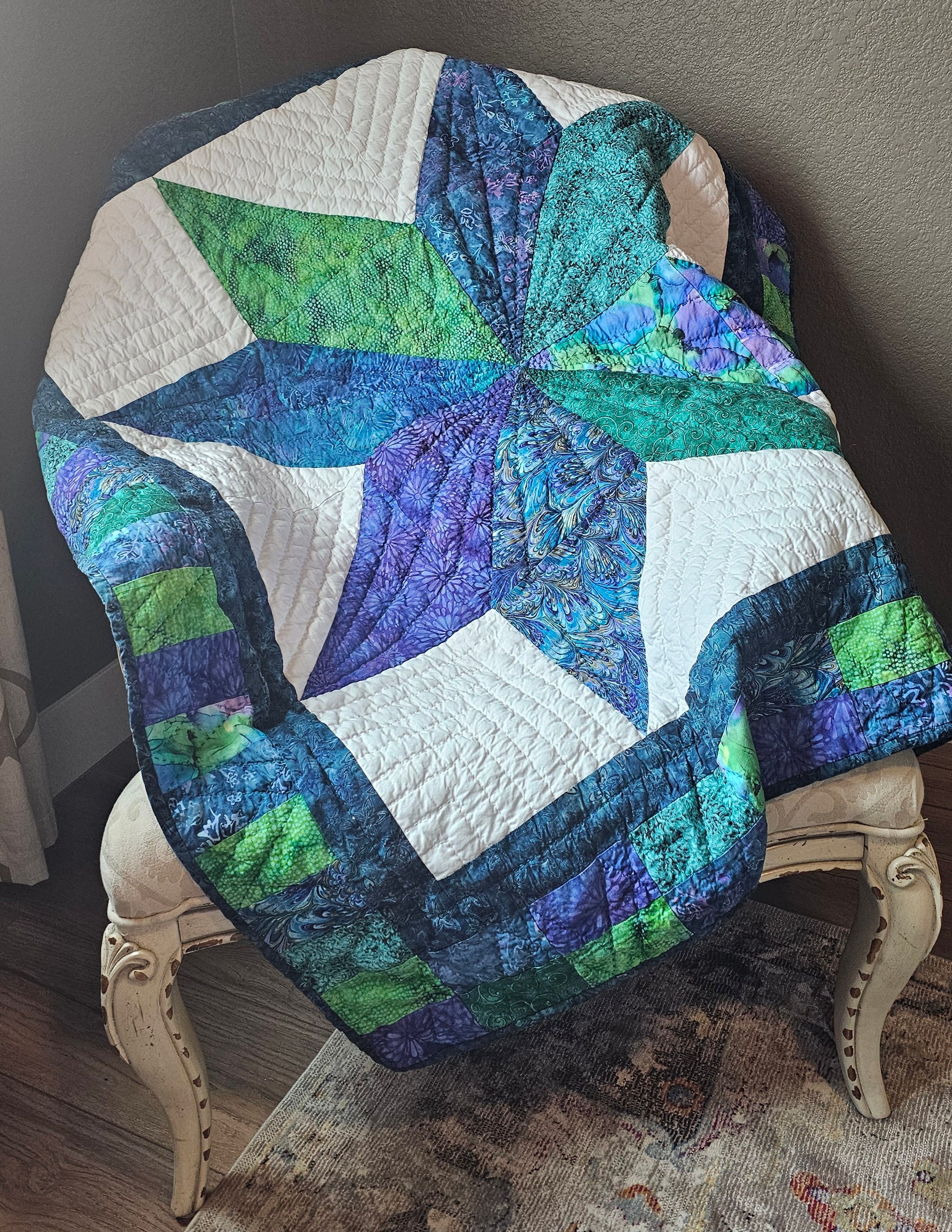 Hand Quilted Throw, Batik Star, Handmade Quilt, Housewarming Gift ...