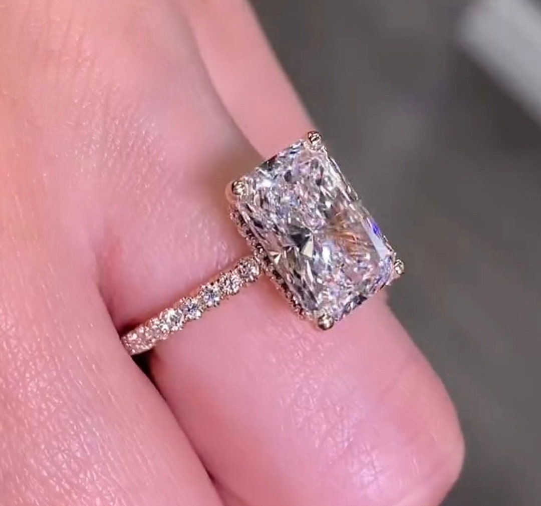 4 CT Radiant Cut Diamond Ring With Sparkling Diamond Band | Engagement ...