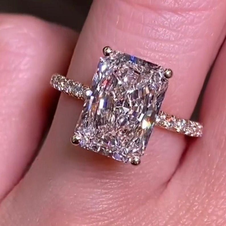 3 CT Radiant Cut Moissanite Diamond Ring Hidden Halo Engagement Ring ...