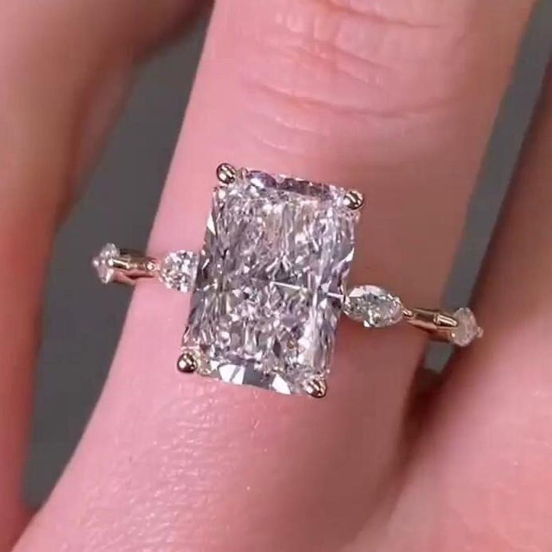 3 CT Radiant Cut Moissanite Diamond Engagement Ring With Radiant Hidden ...