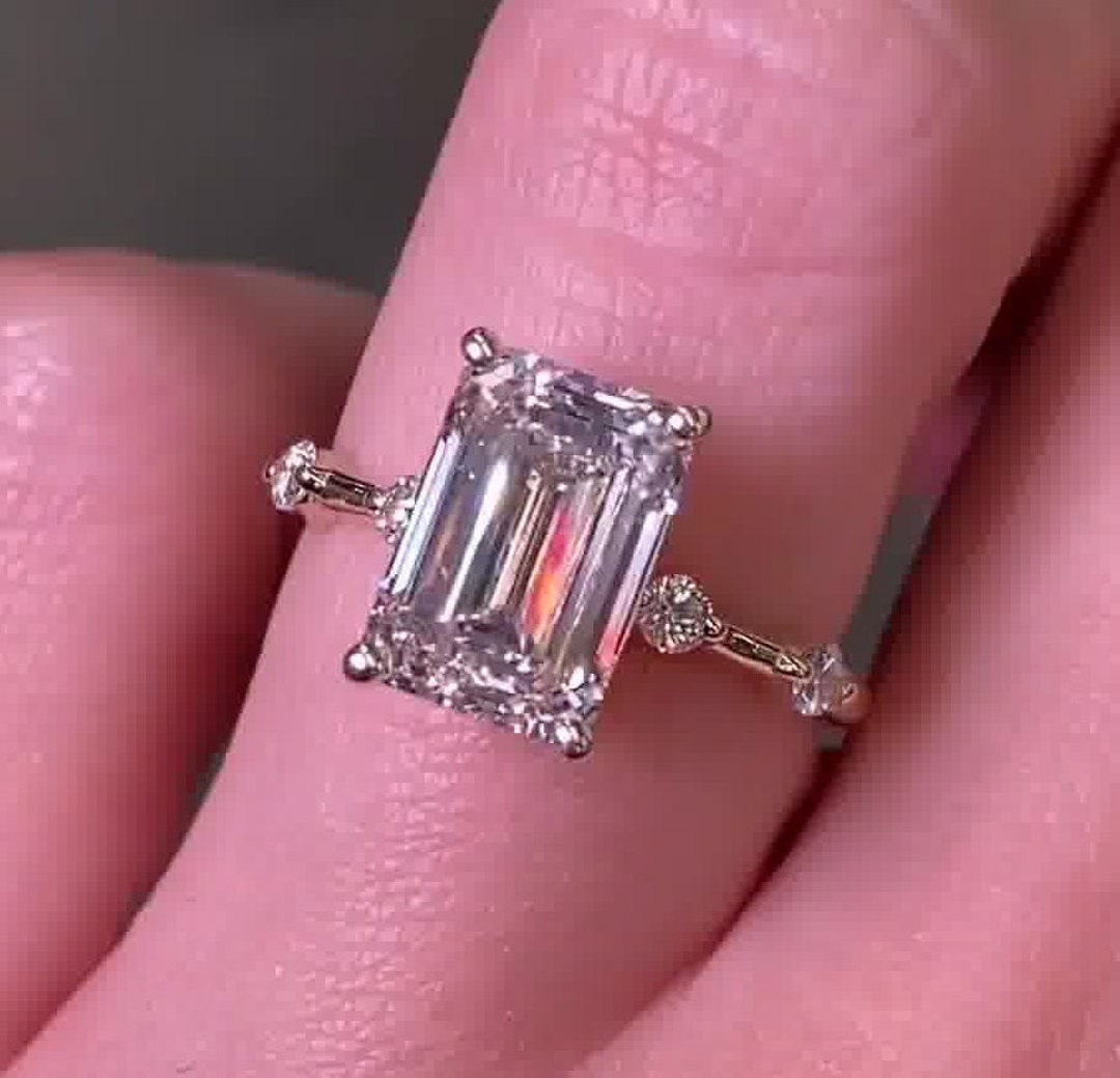 3ct Emerald Ring | Two Spaced Diamond Band | Gift for Her | Engagement ...