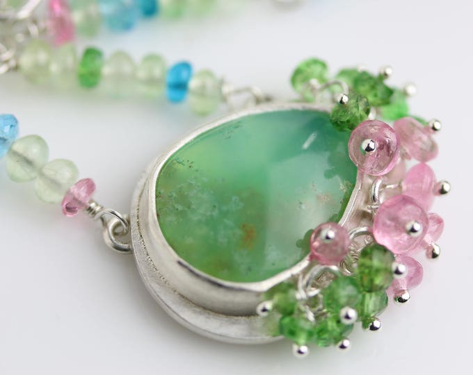 Chrysoprase With Pink and Green Tourmaline Necklace - Etsy