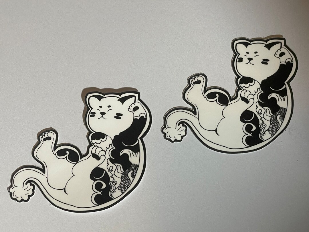 Japanese Style Cat Tattoo Sticker - Etsy
