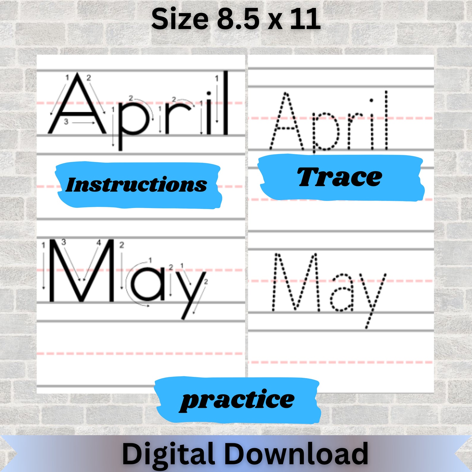 Preschool Pre-k Kindergarten Printables Learning Worksheet. Months of the Year Tracing Worksheet ...