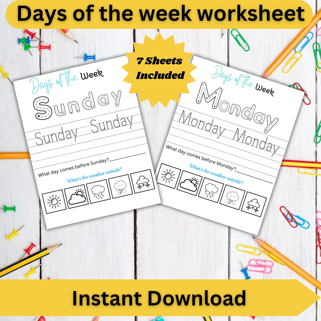 Days of the Week Printable Worksheet, Tracing Words, Activity Sheets ...