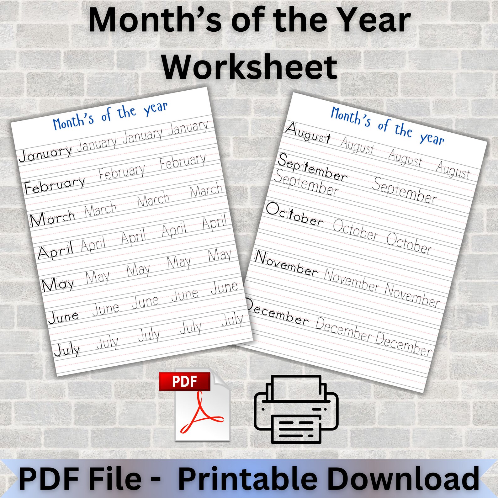 Preschool Pre-k Kindergarten Printables Learning Worksheet. Months of ...