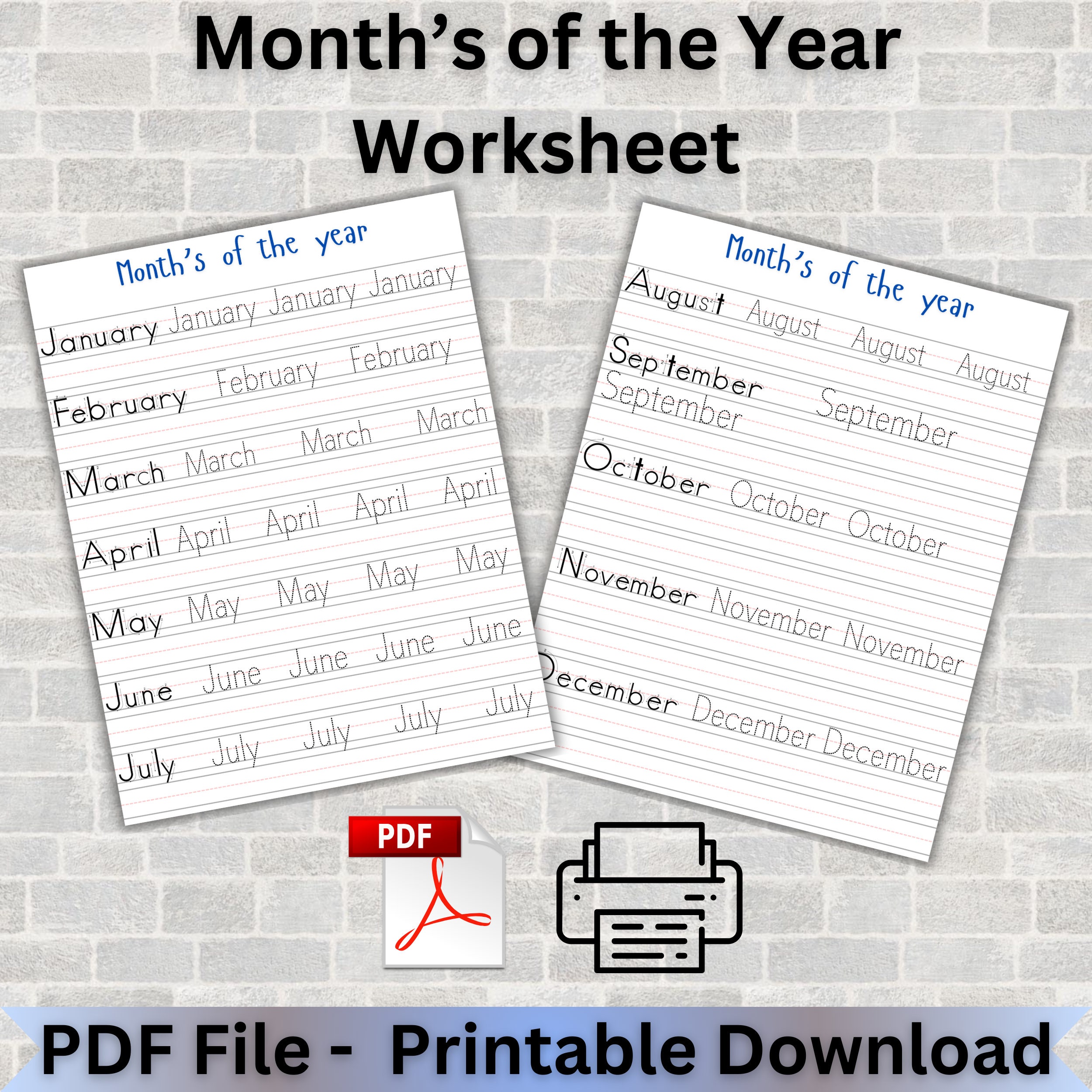 Preschool Pre-k Kindergarten Printables Learning Worksheet. Months of ...