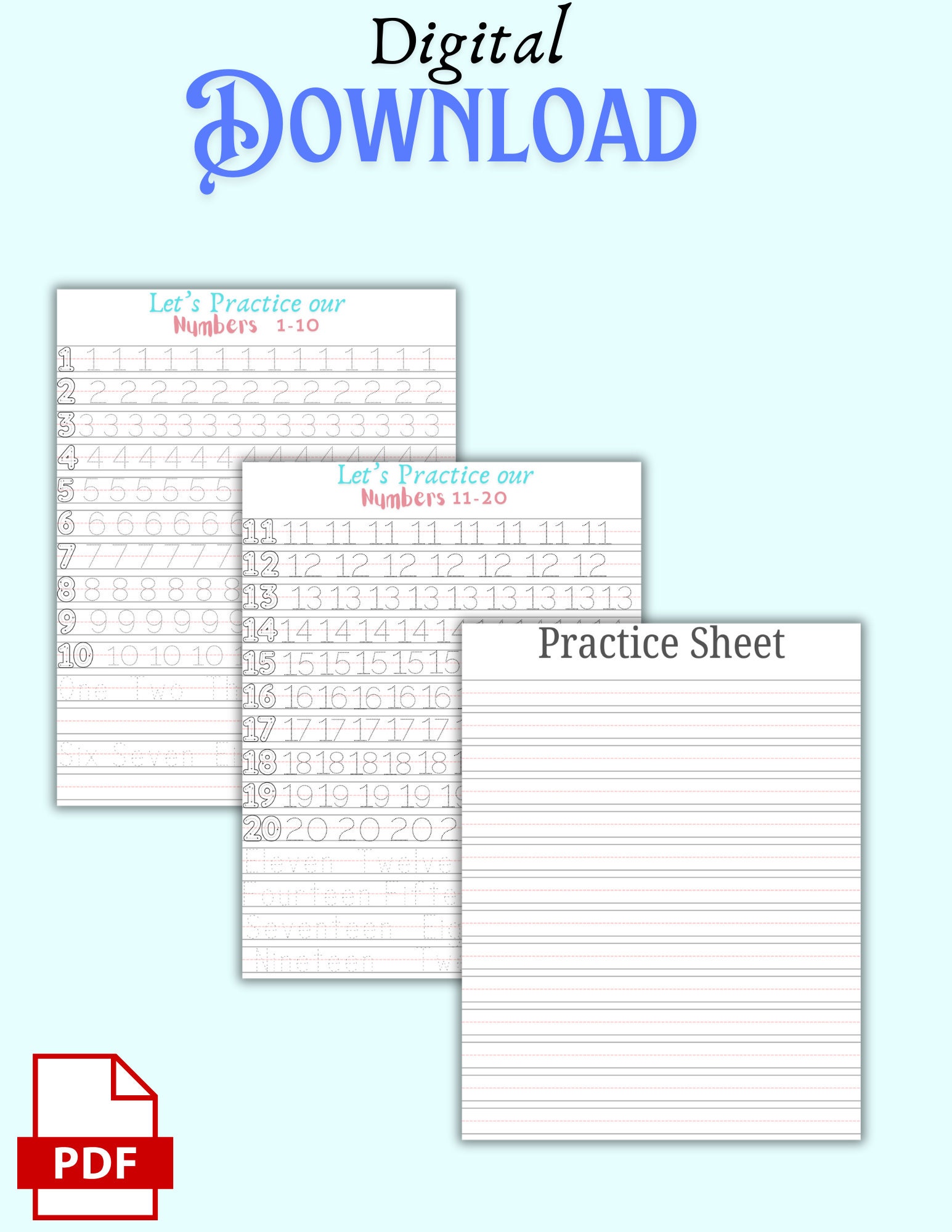 Number Tracing Worksheet Numbers Toddlers Kindergarten Pre-k Preschool ...