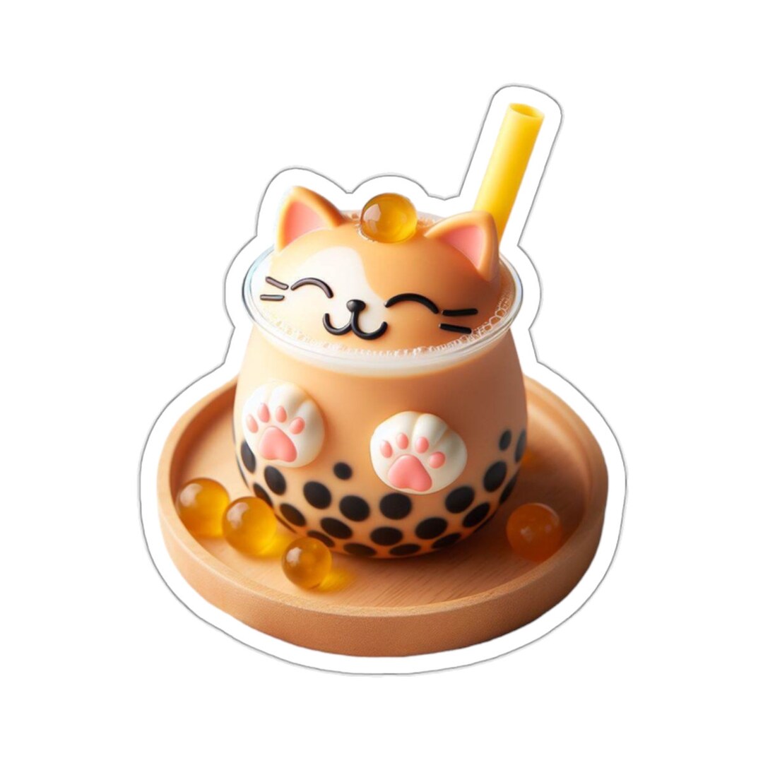 Kitty Cat Boba Tea Sticker - Etsy