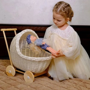Wooden Baby Carriage, Wicker Baby Carriage, Toy Baby Pram, Wicker Baby ...