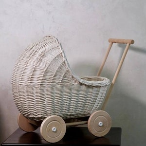 Wooden Baby Carriage, Wicker Baby Carriage, Toy Baby Pram, Wicker Baby ...
