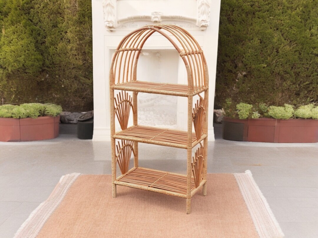 Rattan Shelf Wicker Standing Unit Willow Rustic Bookcase Wicker ...