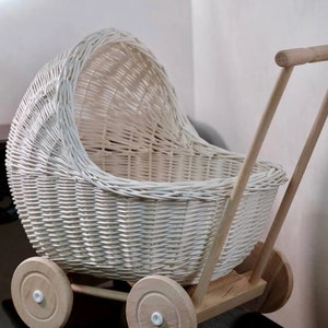 Wooden Baby Carriage, Wicker Baby Carriage, Toy Baby Pram, Wicker Baby ...