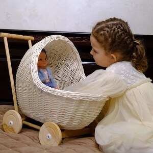 Wooden Baby Carriage, Wicker Baby Carriage, Toy Baby Pram, Wicker Baby ...