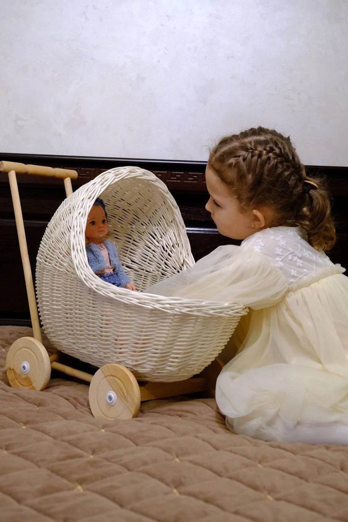 Wooden Baby Carriage, Wicker Baby Carriage, Toy Baby Pram, Wicker Baby ...