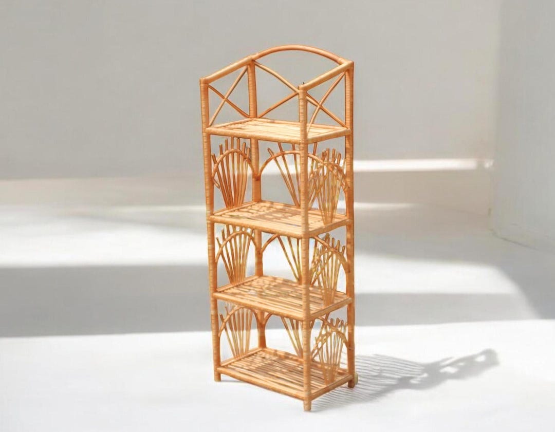 Wicker Shelf Rattan Bookshelf Plant Book Storage Boho Handwoven Willow ...
