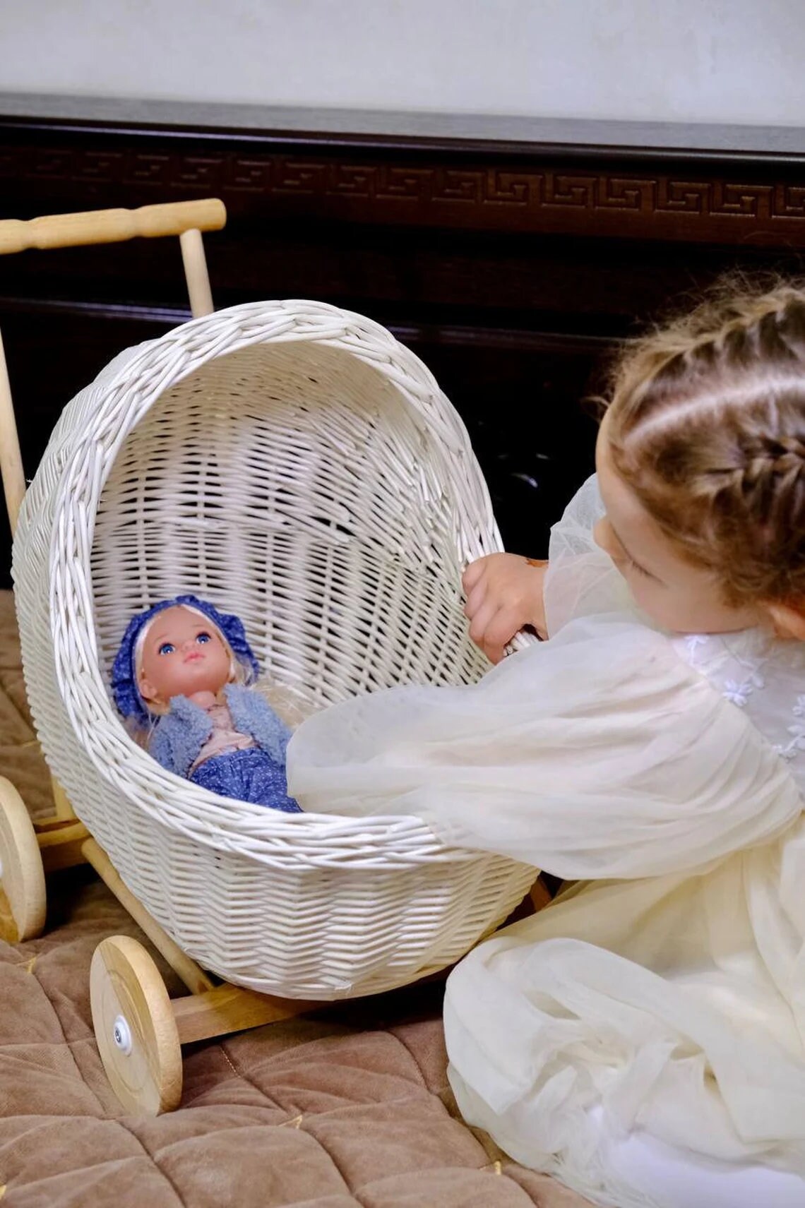 Wooden Baby Carriage, Wicker Baby Carriage, Toy Baby Pram, Wicker Baby ...