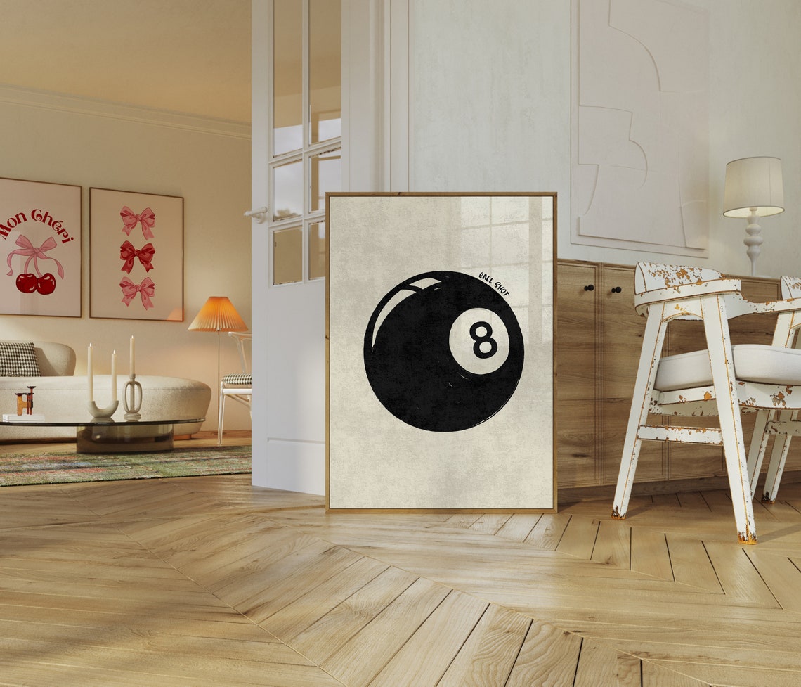 Trendy 8 Ball Print, Vintage Pool Ball Poster, Bar Cart Decor ...