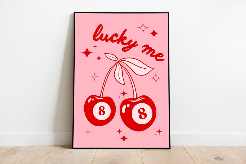 Lucky Me 8 Ball Art Print Poster, Modern Kitchen Wall Art, Retro Trendy ...