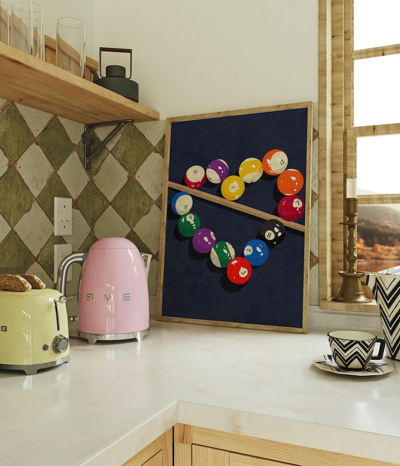Retro Billiard Balls Art Print, 70s Game Room Decor (digital Download ...