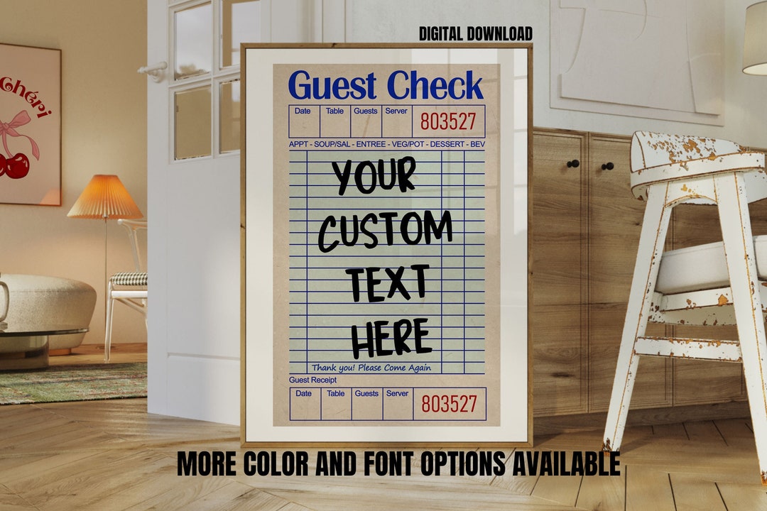 Customize Guest Check Poster, Aesthetic Typographic Preppy Prints ...