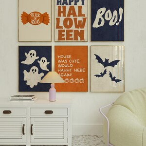 Set of 6 Halloween Posters, Gallery Wall Set, Cute Halloween Decor ...