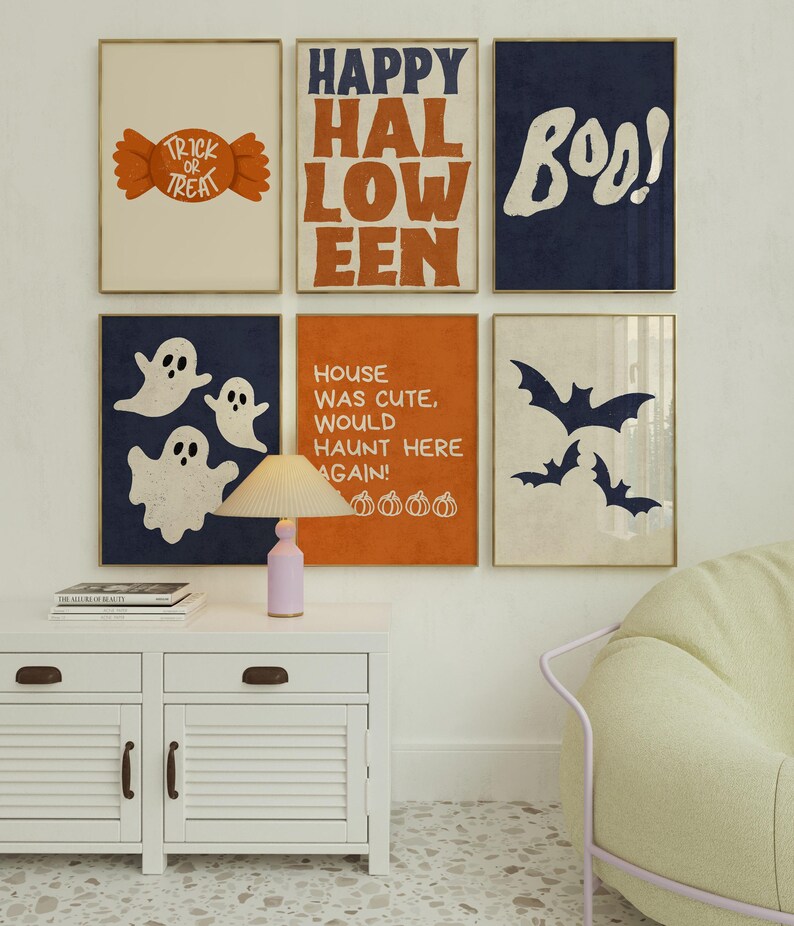 Retro Halloween Poster Set: Spooky Gallery Wall Art (digital Download ...