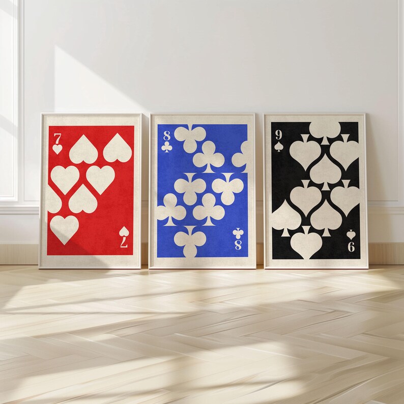 Retro Playing Cards Wall Art Trio, Funky Decor for Bar Cart or Game ...