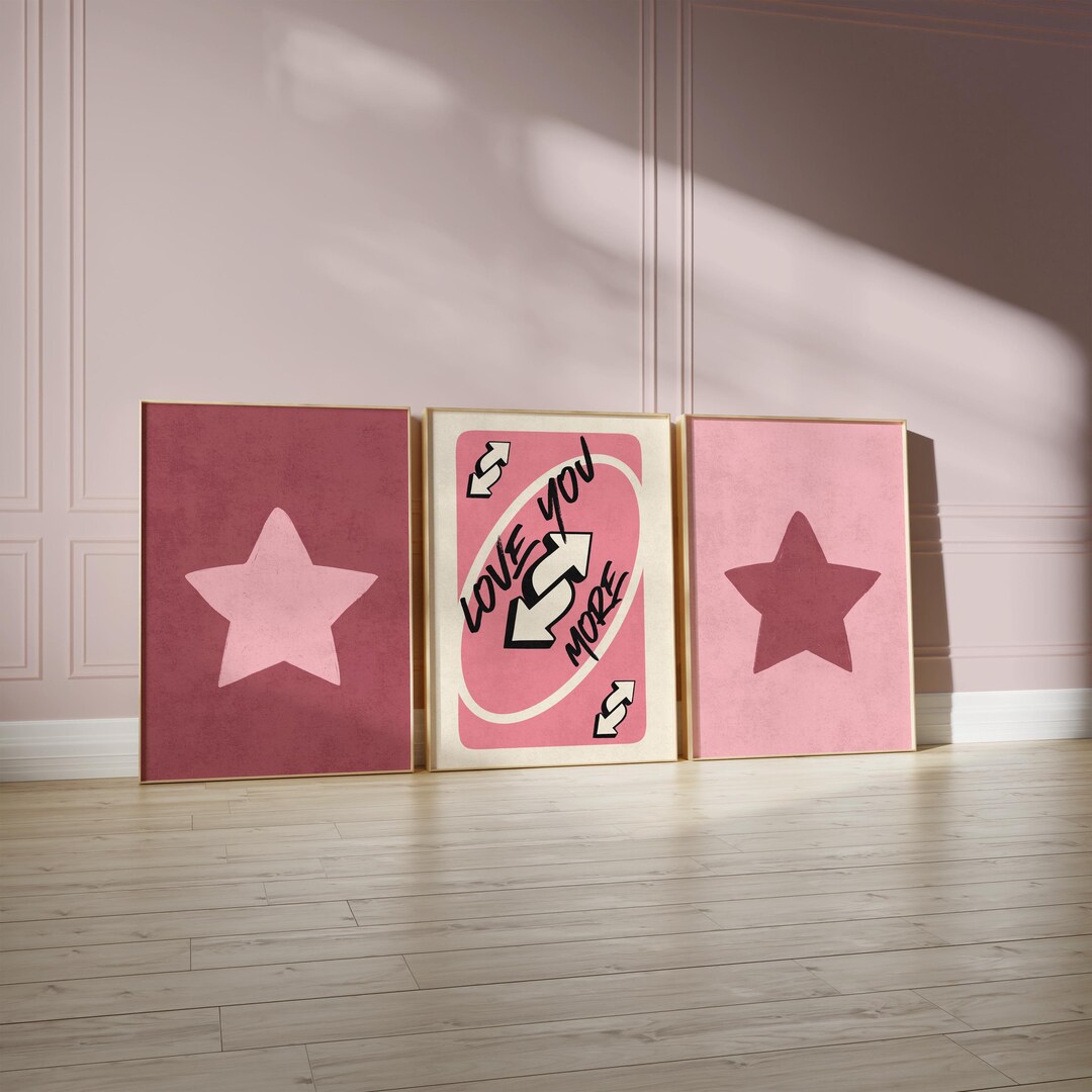 Retro Pink Wall Art Set, 3 Piece Wall Art for Apartment, Dorm, Game ...