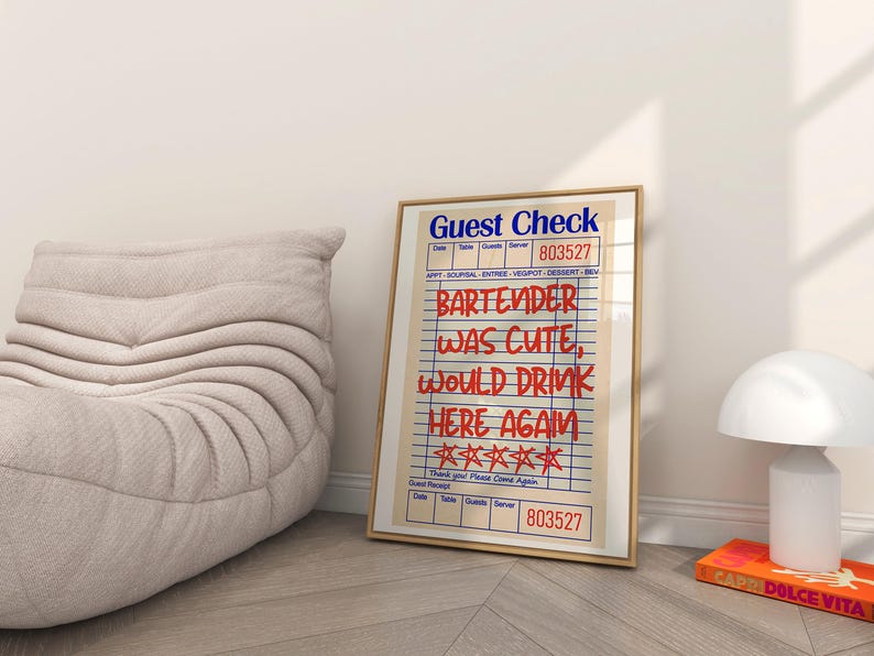 Bartender Guest Check Print, Retro Bar Wall Art (digital Download) - Etsy