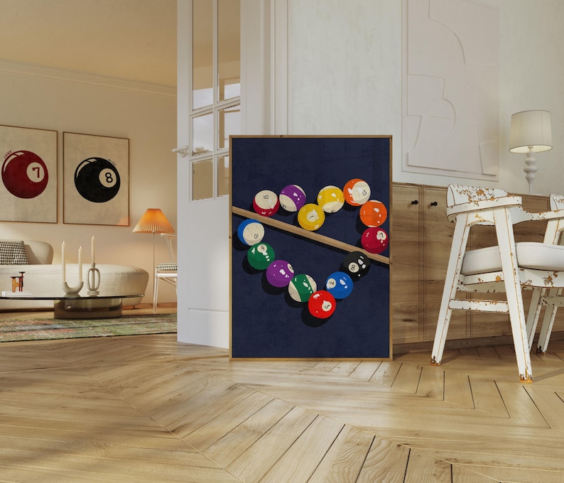 Retro Billiard Balls Art Print, 70s Game Room Decor (digital Download ...