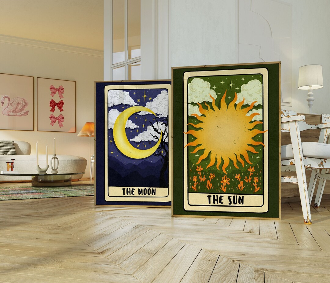 Tarot Cards Wall Art Set, the Sun and the Moon Prints for Spiritual ...